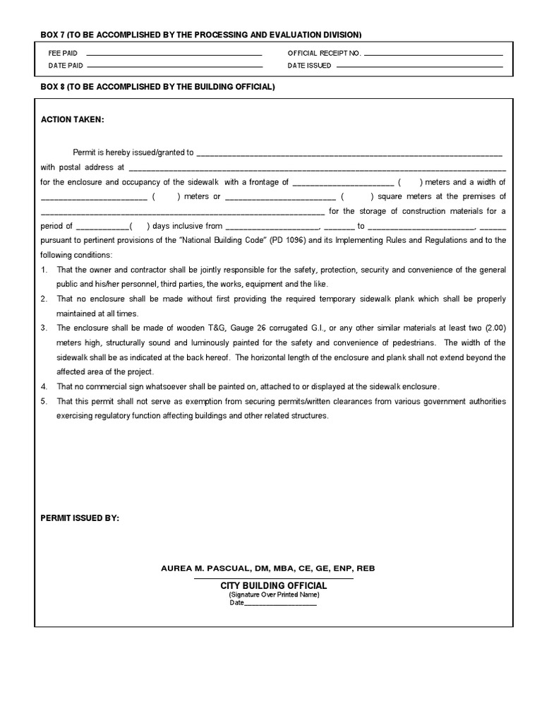 Temporary Sidewalk Enclosure and Occupancy Permit (Back) | PDF | Government | Business