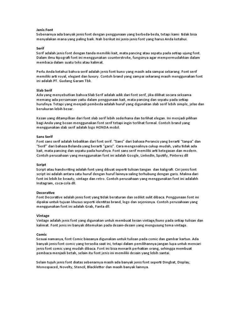 JENIS FONT DAN PENGGUNAANNYA | PDF