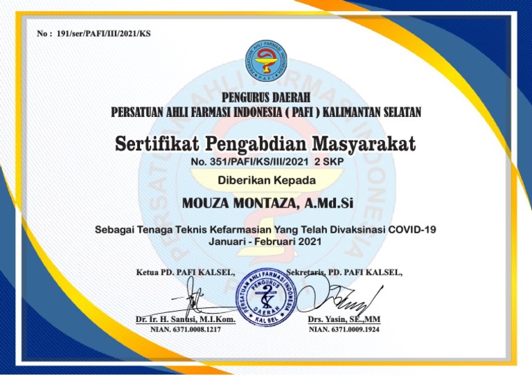 Sertifikat Pengabdian Masyarakat: Mouza Montaza, A.Md - Si | PDF