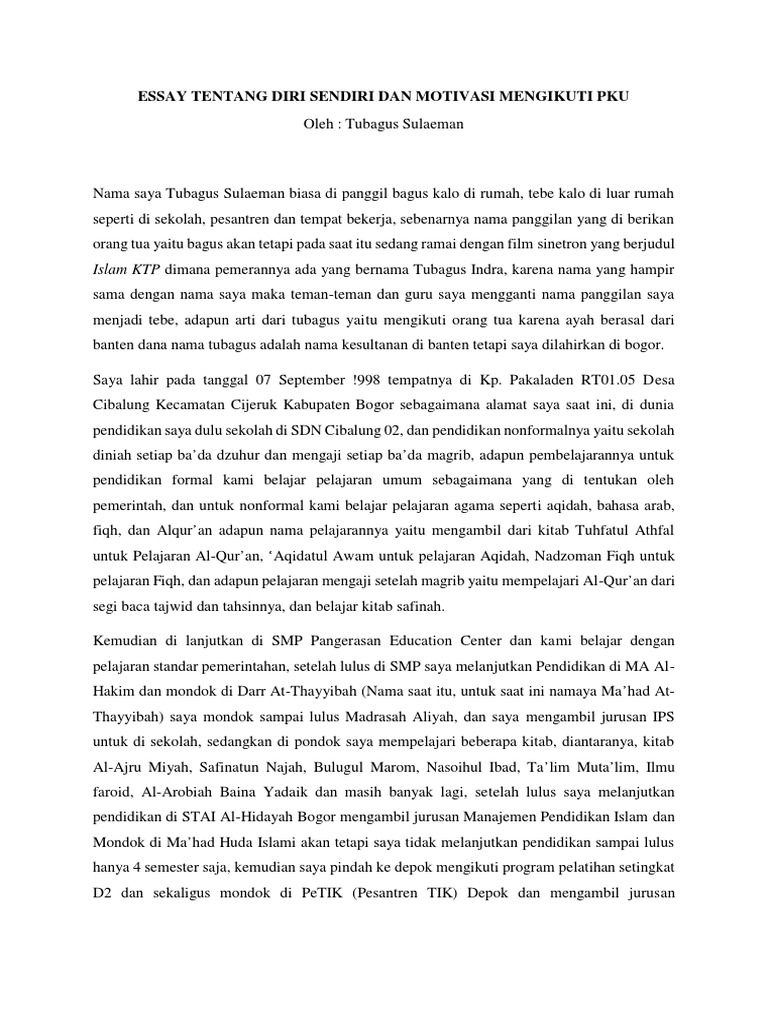 Essay Tentang Diri Sendiri Dan Motivasi Mengikuti Pku | PDF