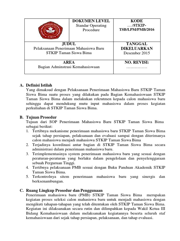 Sop Pelaksanaan PMB | PDF | Bisnis