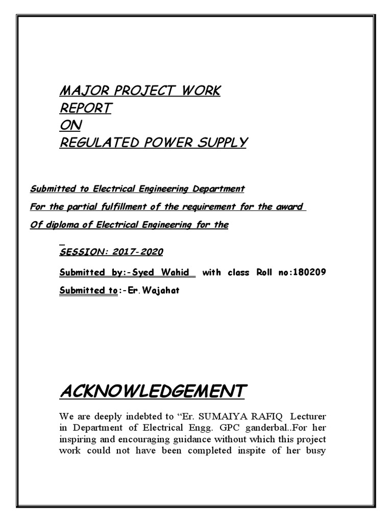 Project Report Regulated Power Supply | PDF | Rectifier | Power Supply