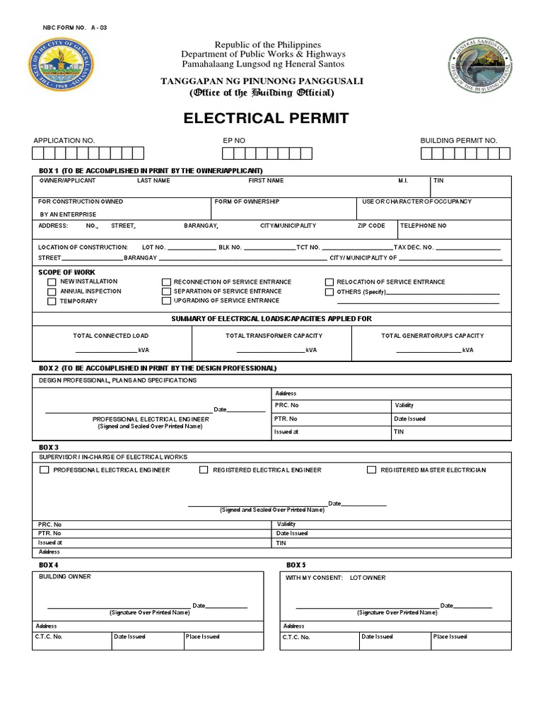 Electrical Permit (Front) | PDF | Electrical Engineering | Electricity