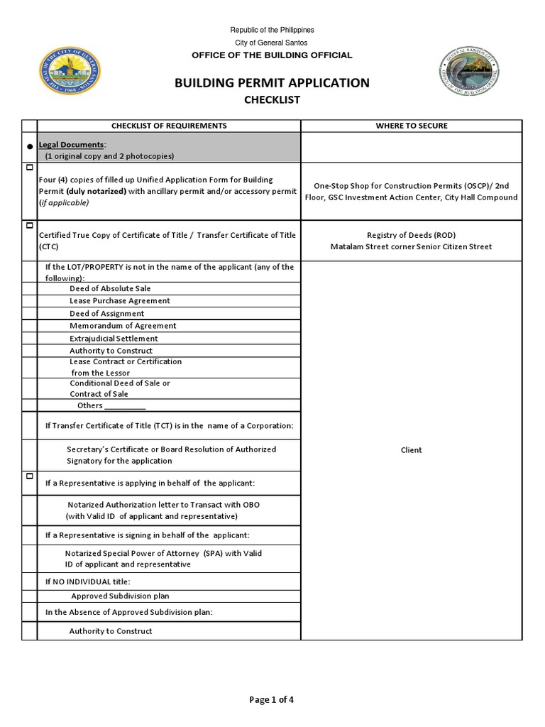 Building Permit Checklist | PDF | Notary Public | Deed