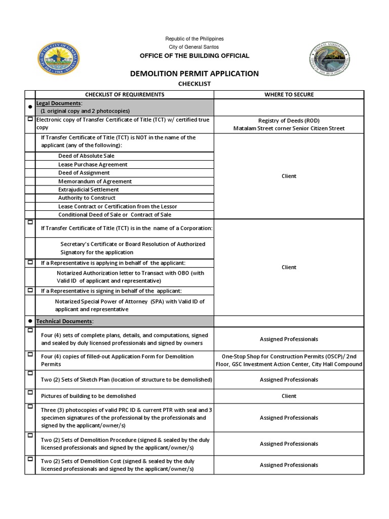 Demolition Permit Checklist | PDF | Notary Public | Lease