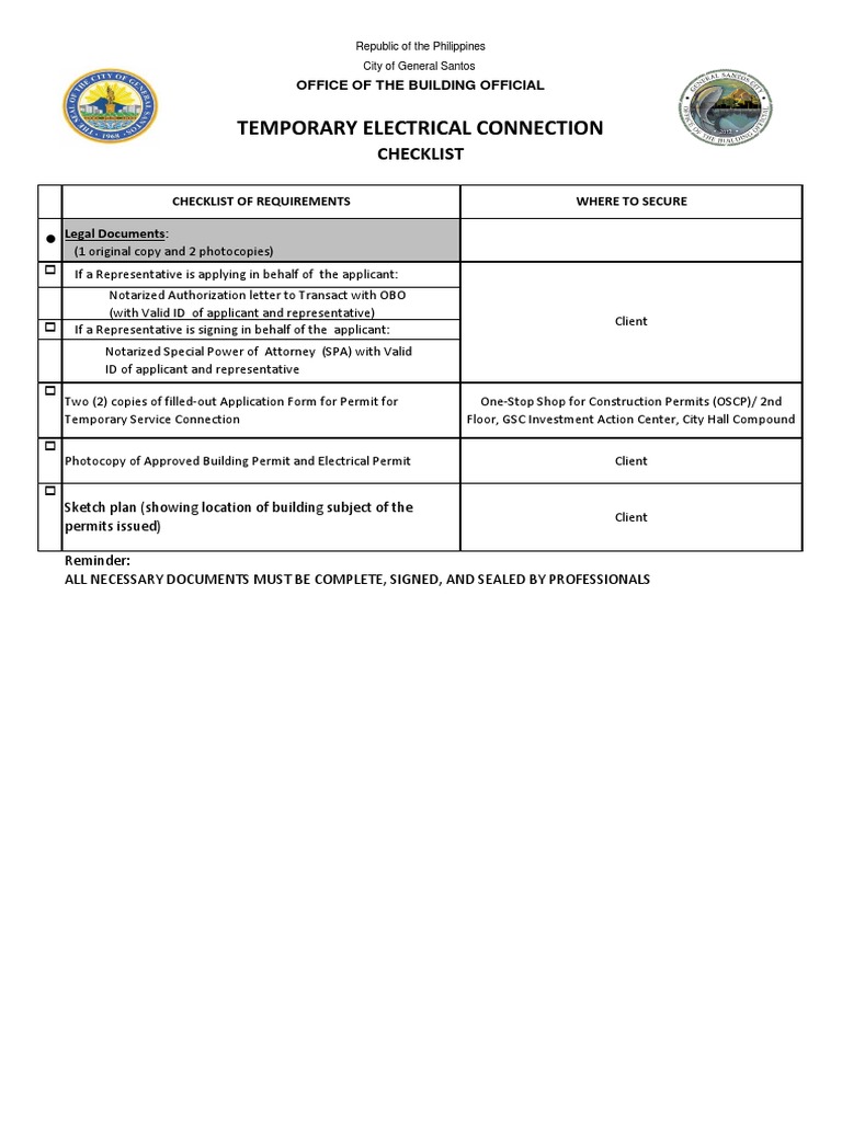 Temporary Electrical Connection Checklist | PDF