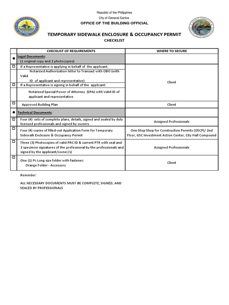 Sidewalk Enclosure Permit Requirements Checklist | PDF | Law