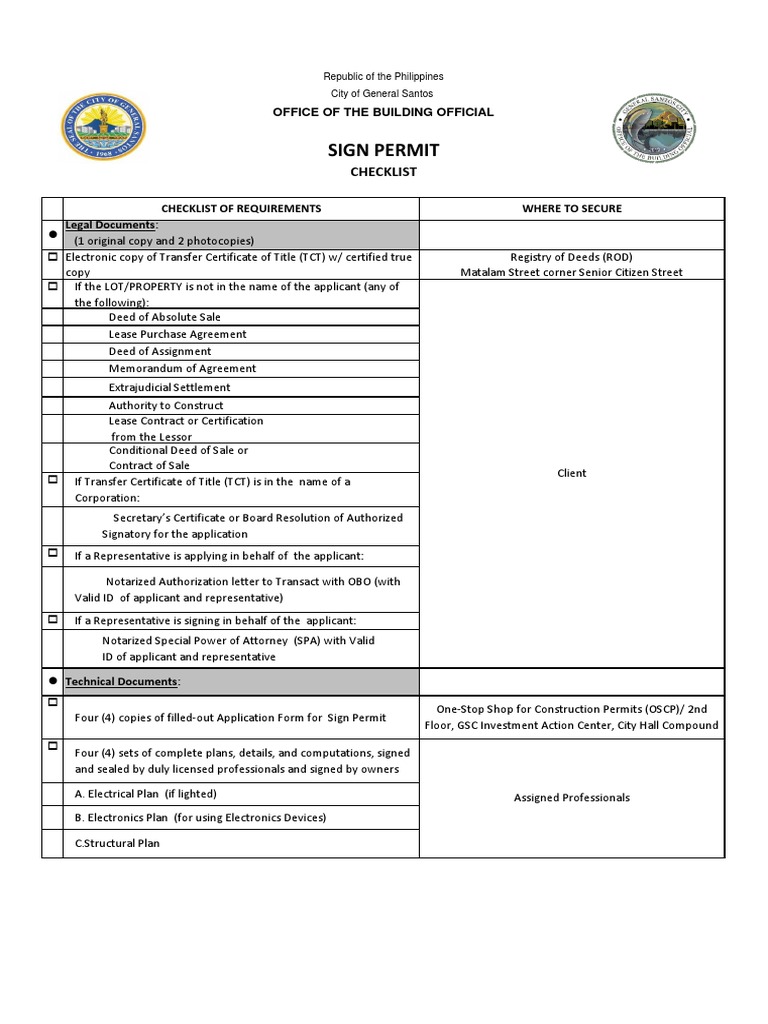 Sign Permit Checklist | PDF | Notary Public | Deed