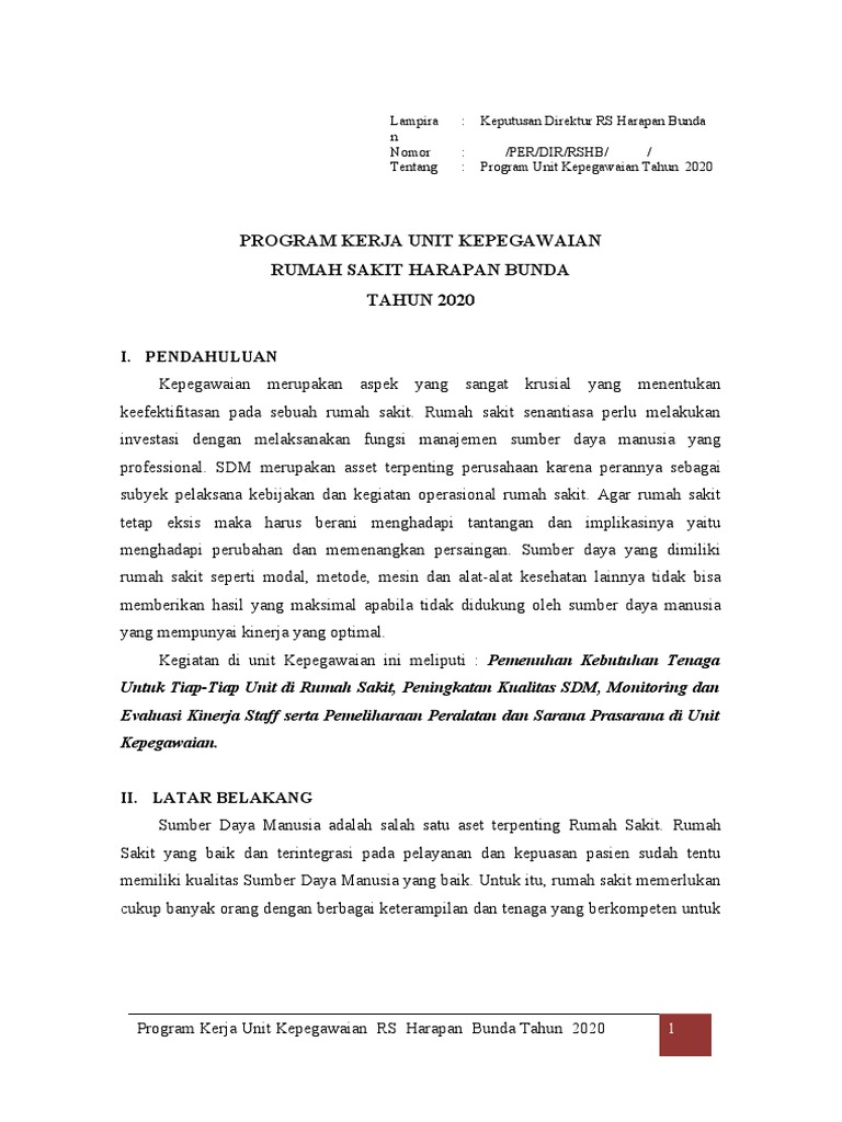 Program Kerja Kepegawaian 2020 | PDF