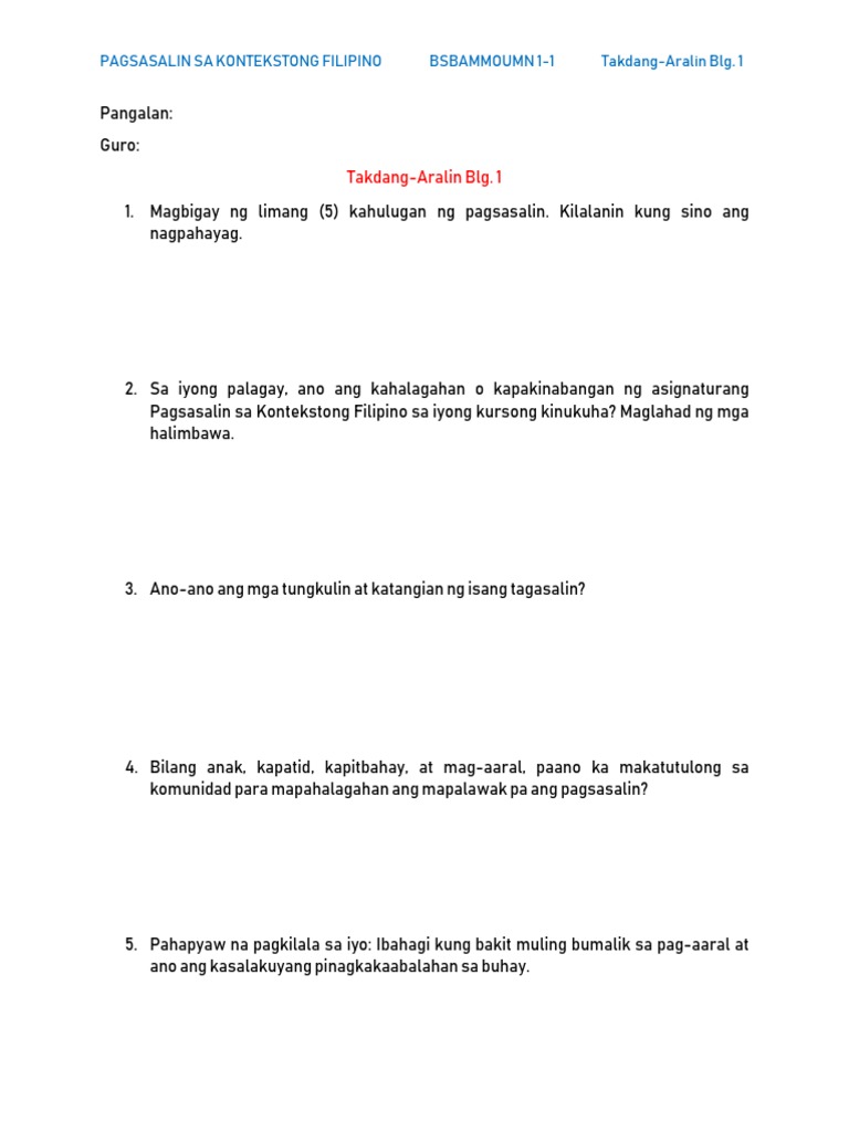 PKF Takdang-Aralin Blg.1 | PDF