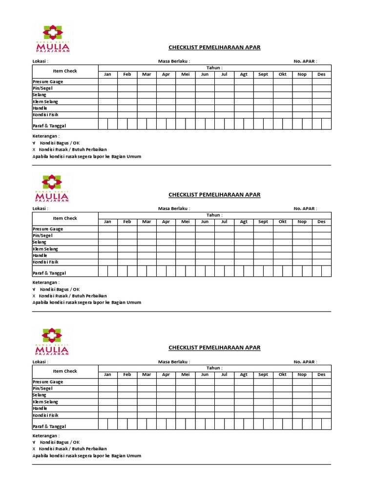 Checklist Pemeliharaan APAR | PDF