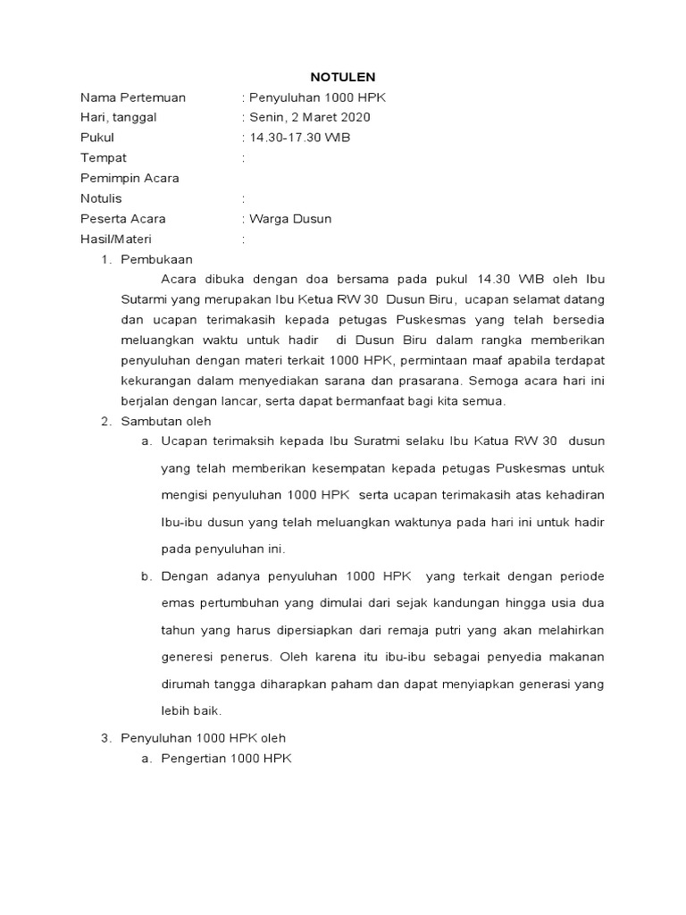 Notulensi 1000 HPK MARET | PDF | Pengembangan Diri | Kesehatan Holistik