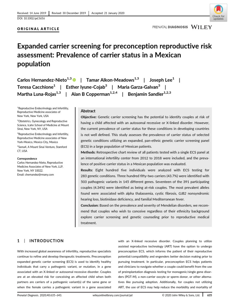 Expanded Carrier Screening For Preconception Reproductive Risk Assessment: Prevalence of Carrier ...