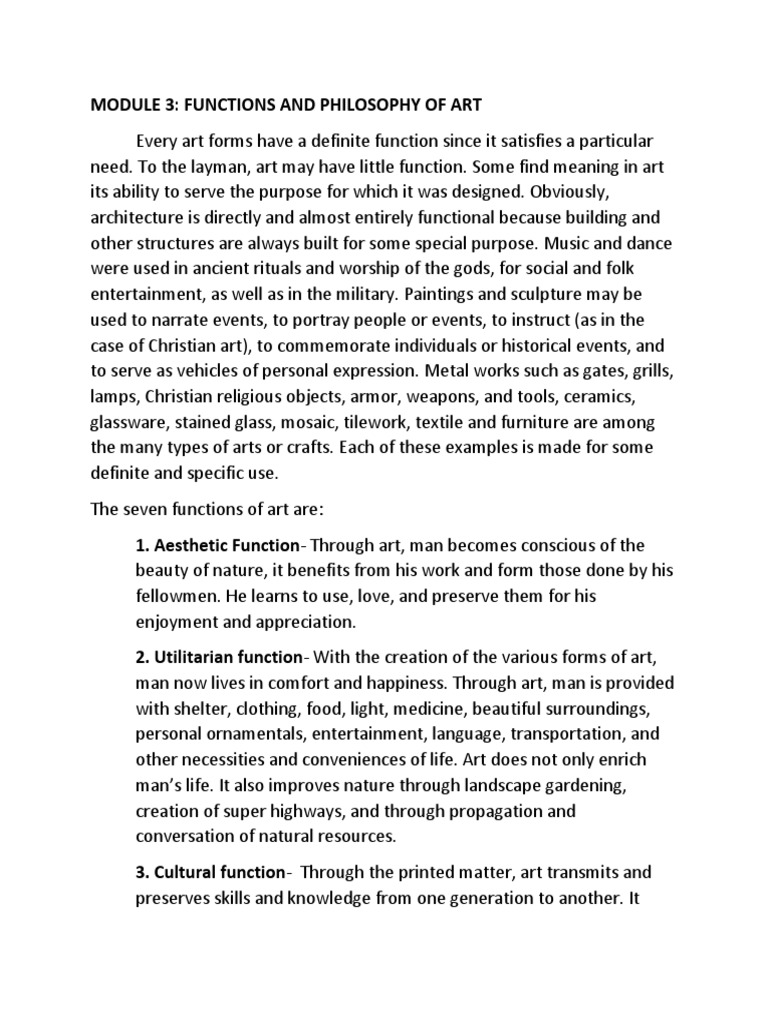 Module 3 Functions and Philosophy of Art | PDF | Representation (Arts) | Aesthetics