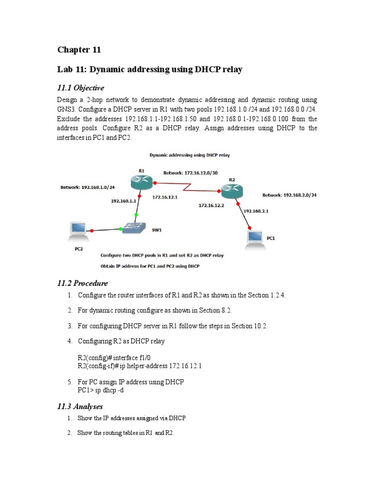 Lab 11 - Dynamic Addressing Using DHCP Relay | PDF