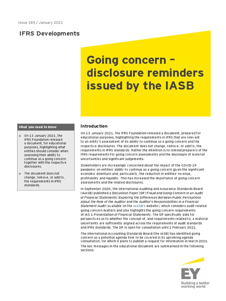 Going Concern - Disclosure Reminders Issued by The IASB: IFRS ...