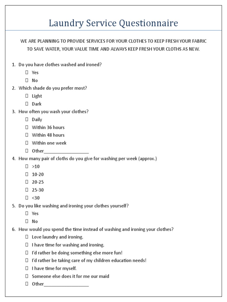 Laundry Service Questionnaire | PDF | Laundry | Clothing