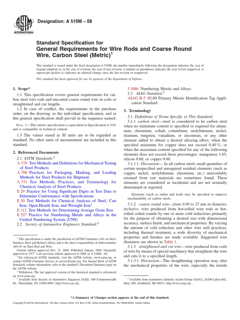 Astm A510m | PDF | Rolling (Metalworking) | Steel