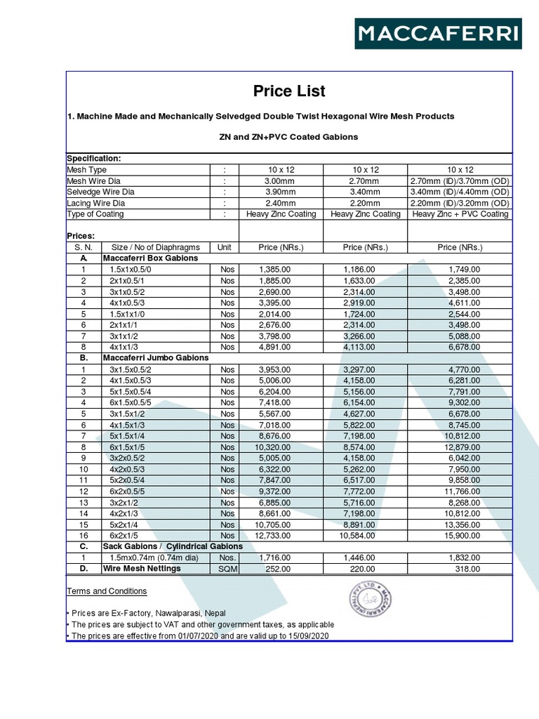 Price List 2020 Fy 2077 078 Wef July 2020 | PDF | Materials | Building ...