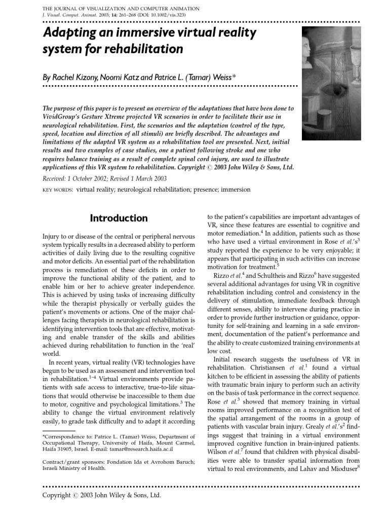 Adapting An Immersive Virtual Reality System For Rehabilitation | PDF ...
