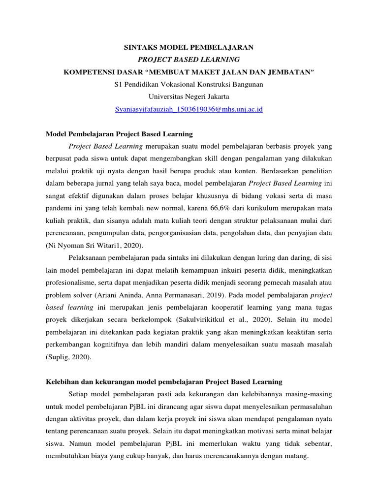 SINTAKS MODEL PEMBELAJARAN PJBL | PDF