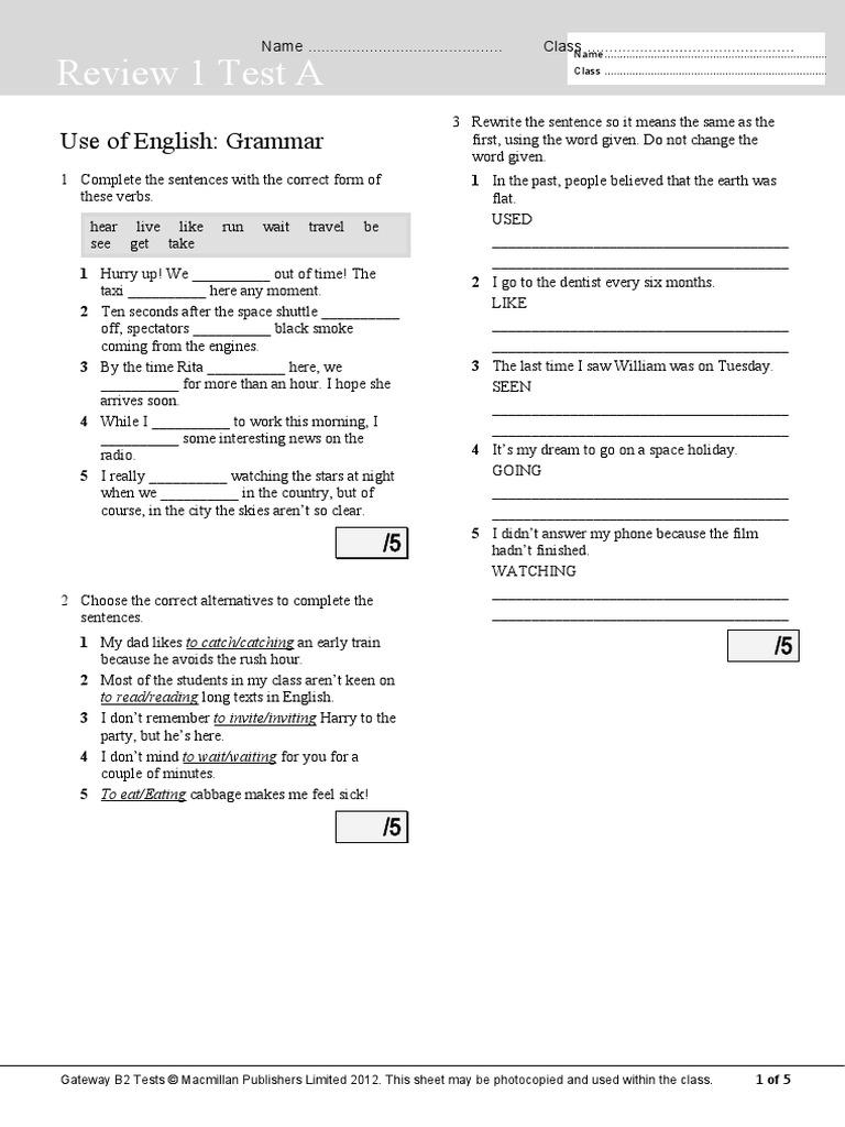 Gateway B2 Review 1 Test A | PDF | Teachers | Test (Assessment)