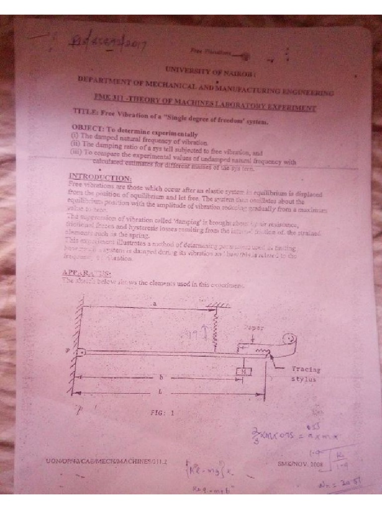 Lab Manual Free Vibration of A SDOF System | PDF
