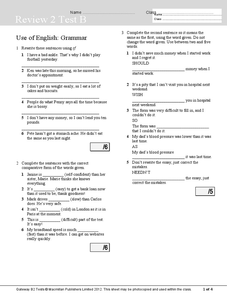 Gateway B2 Review 2 Test B | PDF | Wellness | Medical
