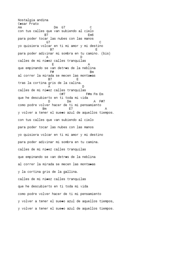 Nostalgia Andina: Letras y Acordes | PDF