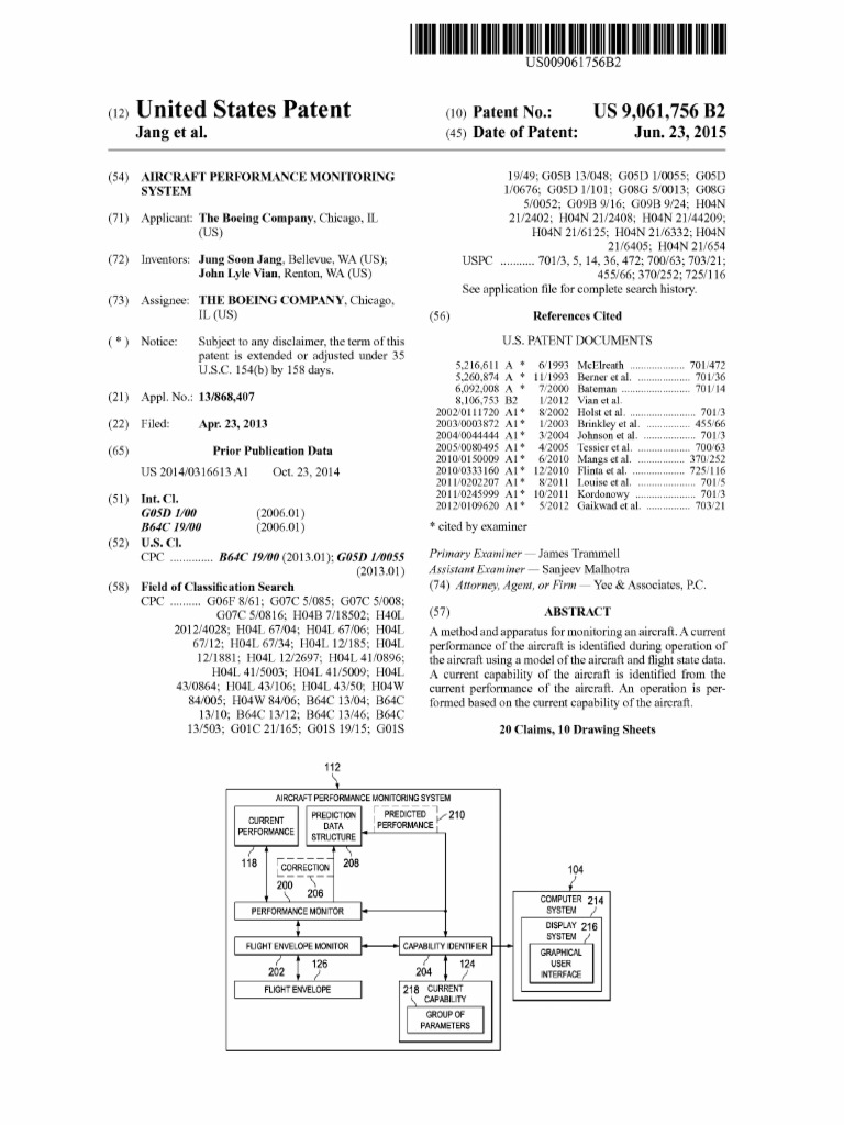 US9061756 Aircraft Performance Monitoring | PDF | Aircraft | Flight
