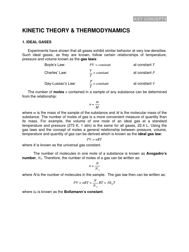 Kinetic Theory & Thermodynamics | PDF | Gases | Heat