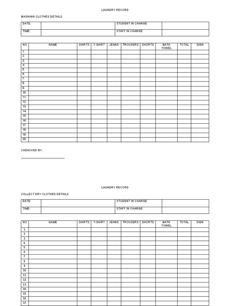 Laundry Record | PDF