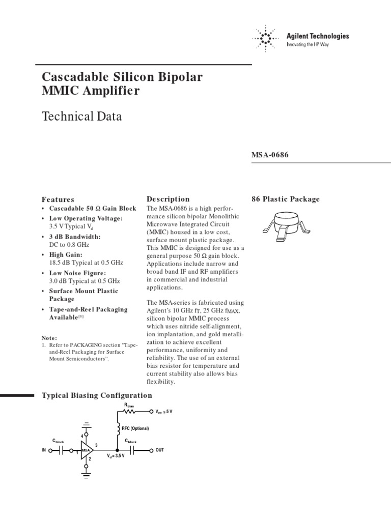 Cascadable Silicon Bipolar MMIC Amplifier: Technical Data | PDF | Amplifier | Bipolar Junction ...