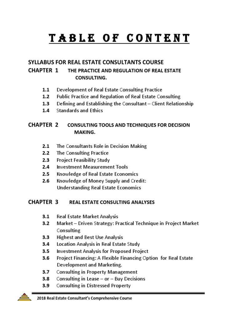 Table of Content: Syllabus For Real Estate Consultants Course | PDF ...