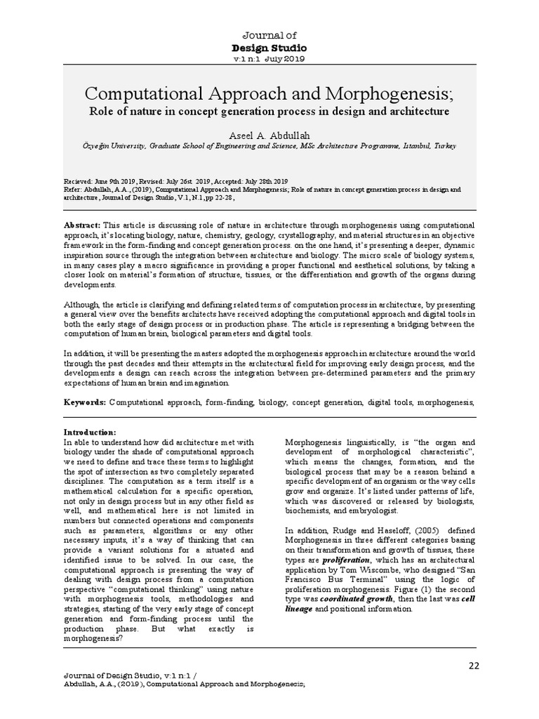 Computational Approach and Morphogenesis (#574217) - 775203 | PDF | Biology | Design