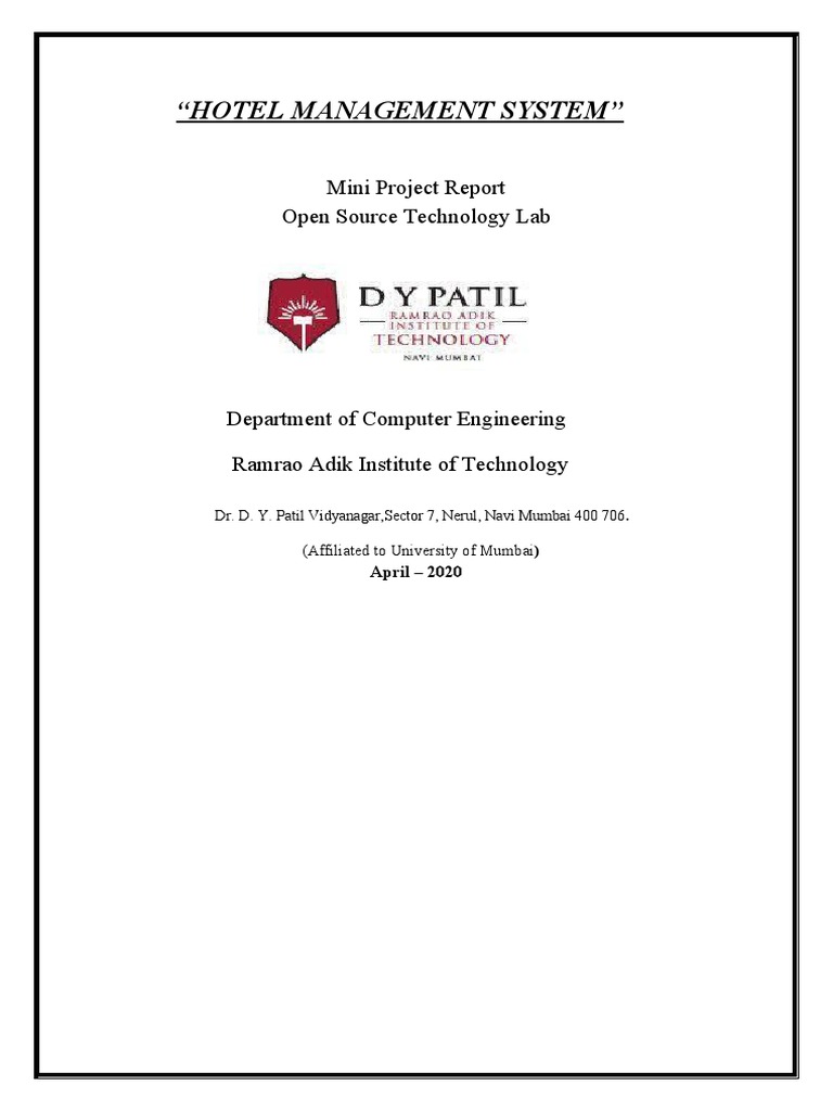 "Hotel Management System": Mini Project Report Open Source Technology ...