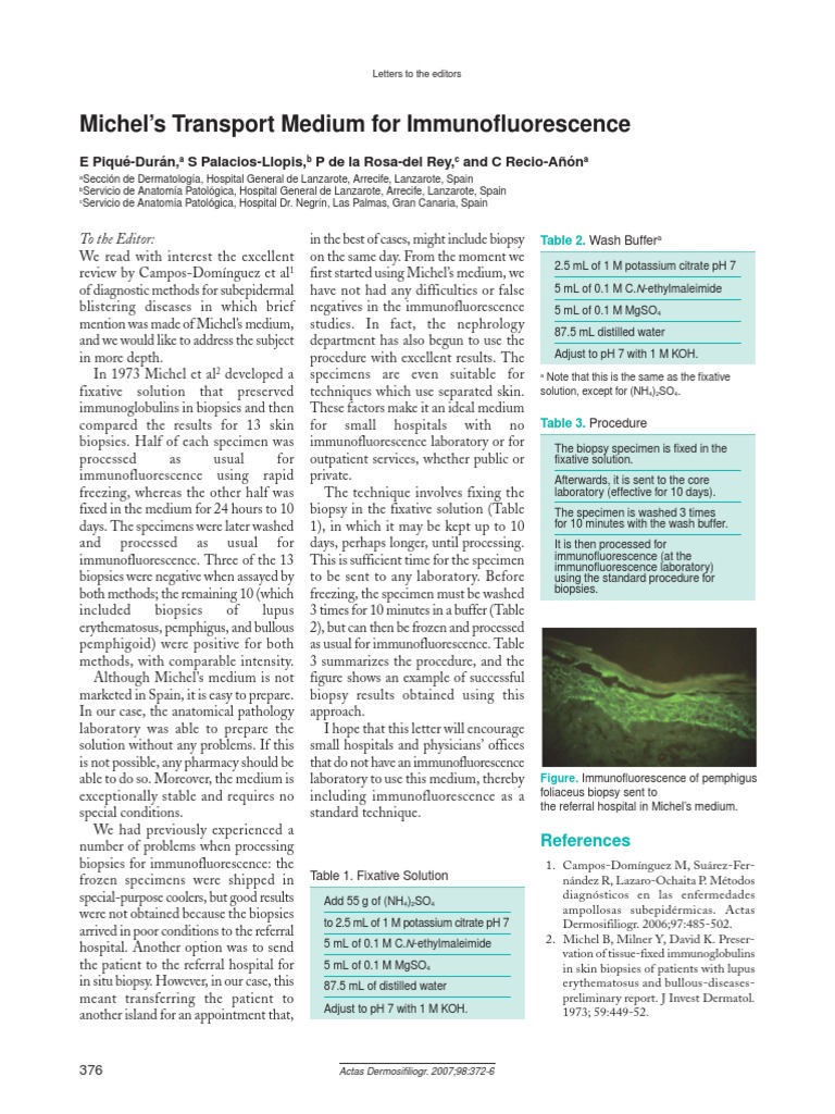 Michel's Transport Medium For Immunofluorescence | PDF ...