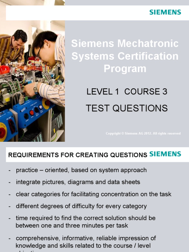 Siemens Mechatronic Systems Certification Program: Test Questions | PDF ...