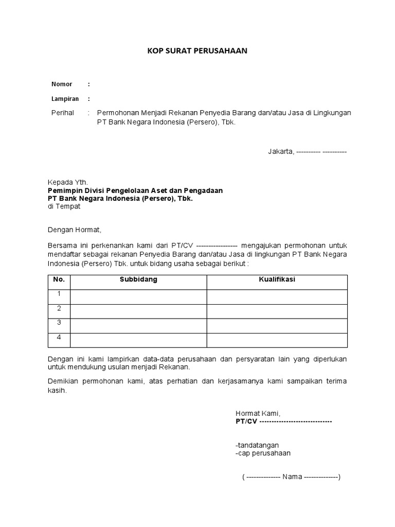 Format Surat Permohonan Rekanan | PDF