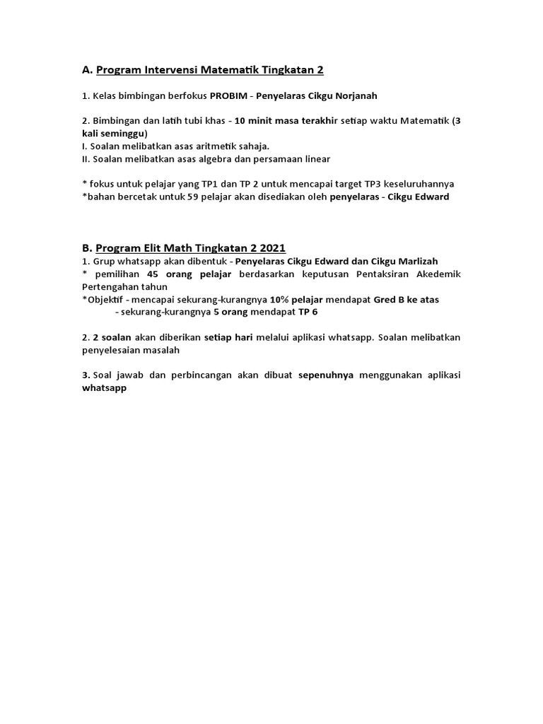 Program Intervensi Matematik Tingkatan 2 | PDF