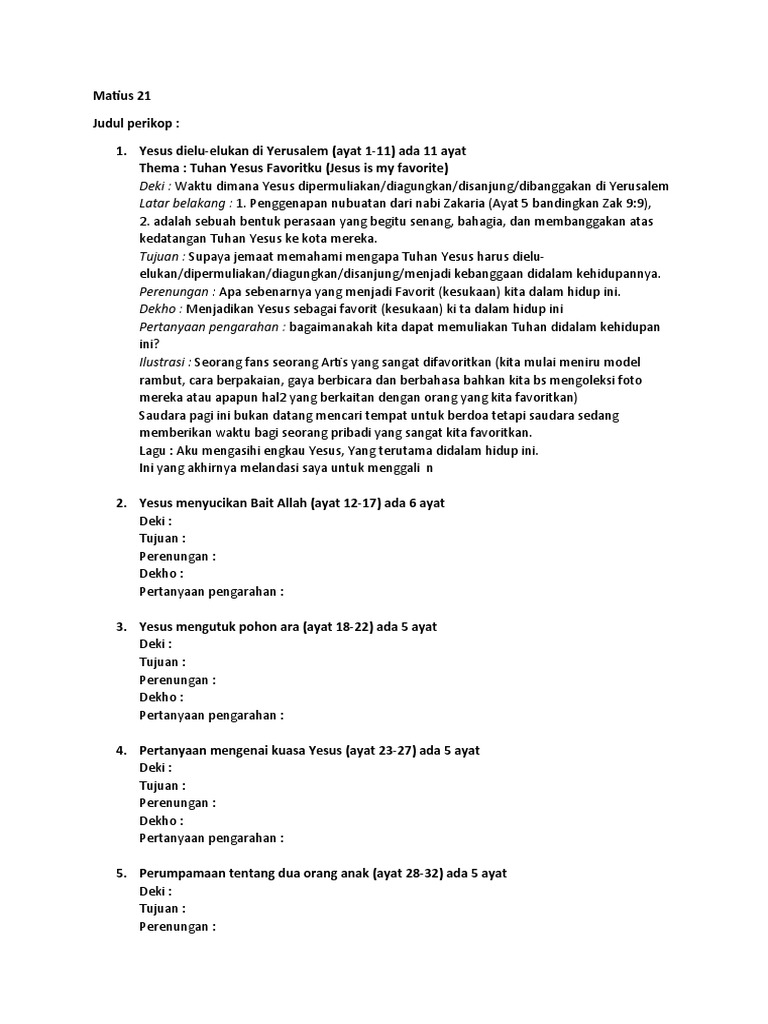 Matius 21 | PDF | Kajian Bahasa Asing