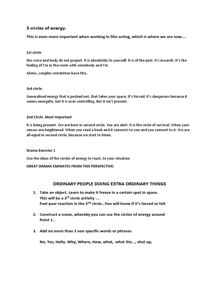 Three Circles of Energy in Acting | PDF | Self-Improvement