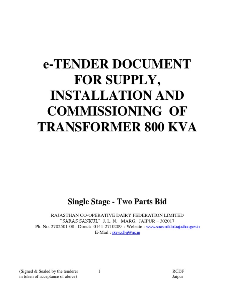 e-Tender for 800 KVA Transformer Supply | PDF | Contractual Term ...