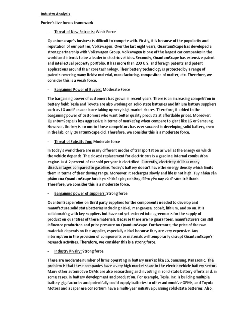 Business Strategy and Policy - Industry Analysis QuantumScape | PDF ...