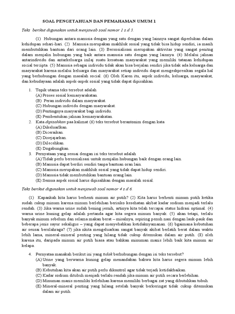 Soal Pengetahuan Dan Pemahaman Umum 1 | PDF