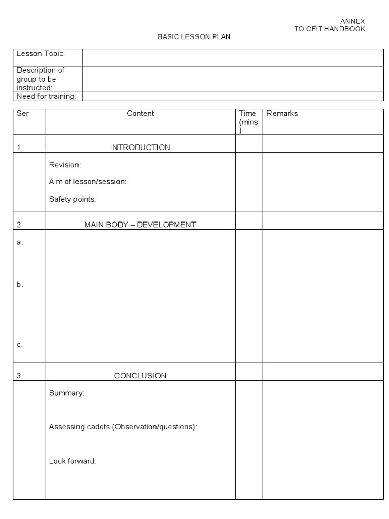 Annex To Cfit Handbook Basic Lesson Plan | PDF