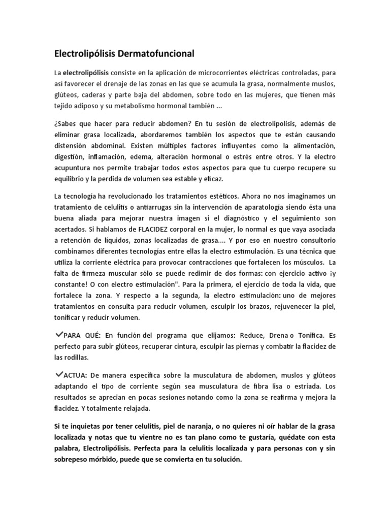 Electrolipólisis Dermatofuncional | PDF | Tejido adiposo | Músculo