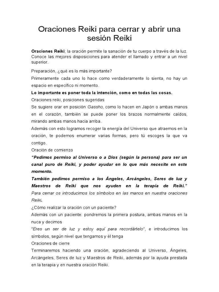 Oraciones Para Sesiones De Reiki Pdf