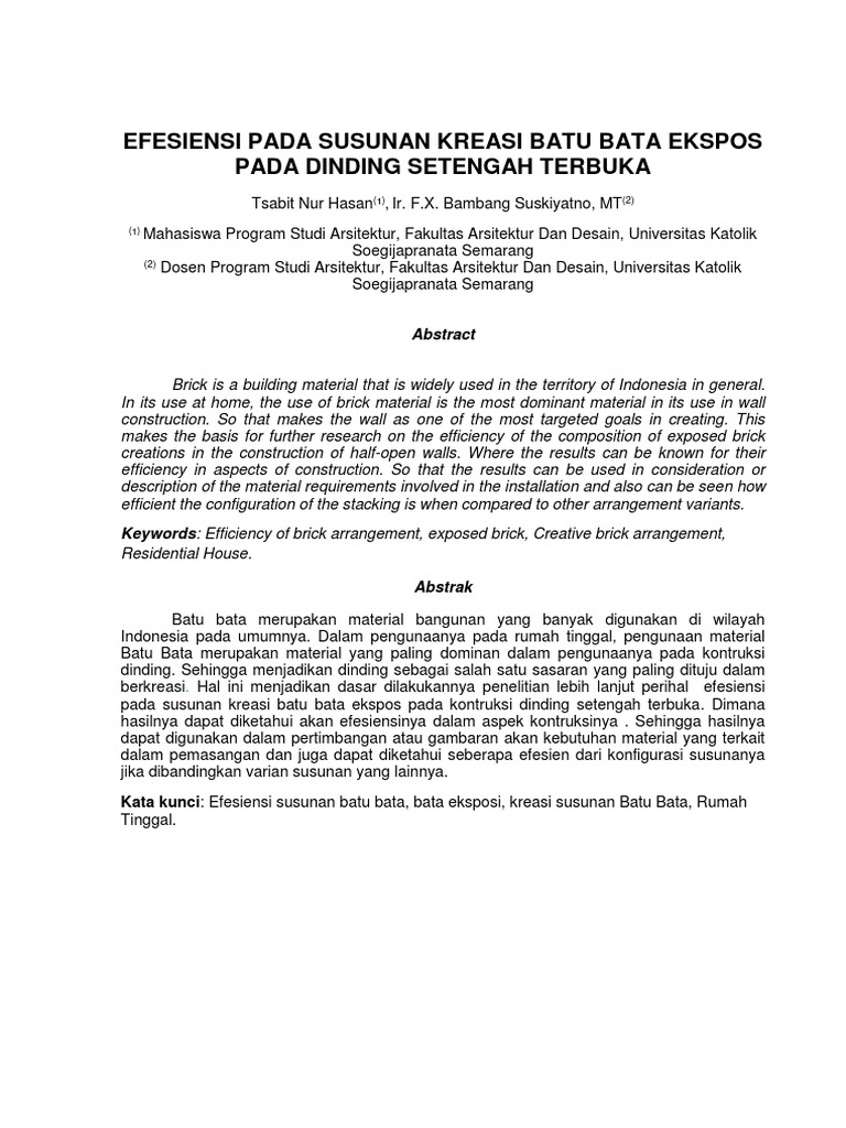 Efesiensi Pada Susunan Kreasi Batu Bata Ekspos Pada Dinding Setengah Terbuka | PDF