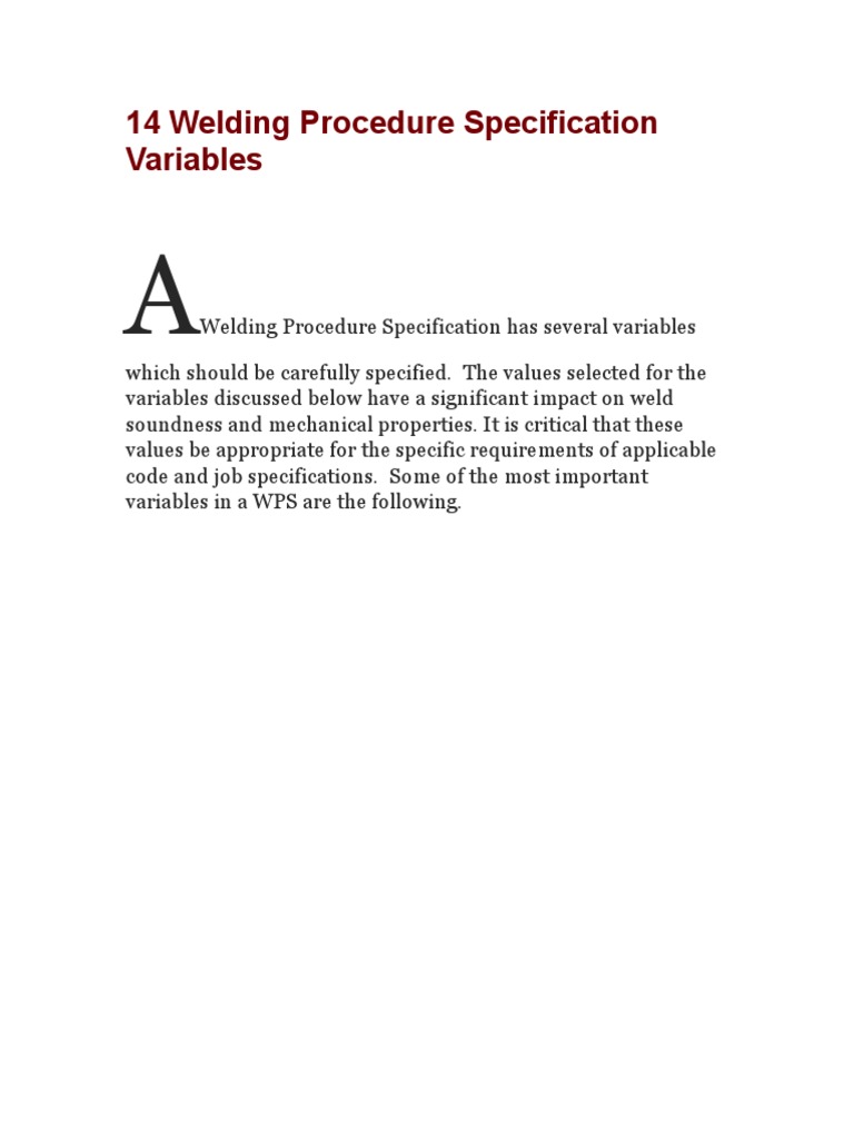 14 Welding Procedure Specification Variables | PDF | Welding | Construction